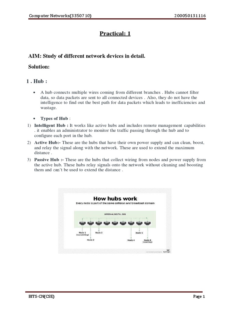Practical: 1: AIM: Study of Different Network Devices in Detail. Solution | PDF | Transmission ...