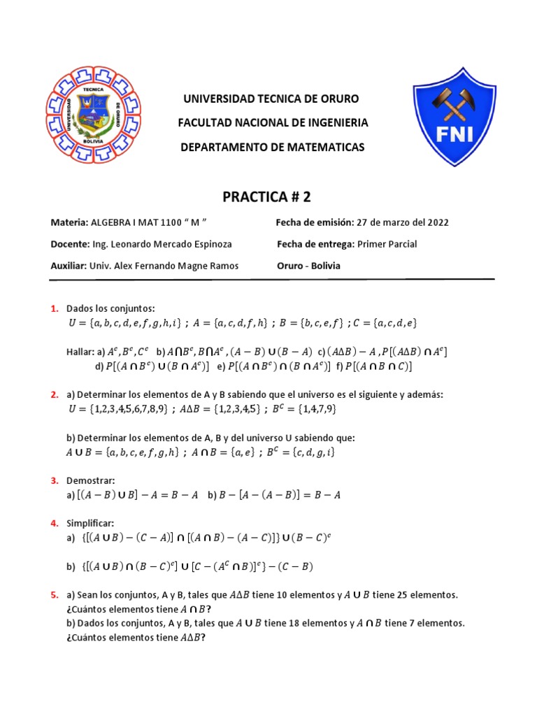 Practica#2 Mat 1100 M | PDF | Matemáticas