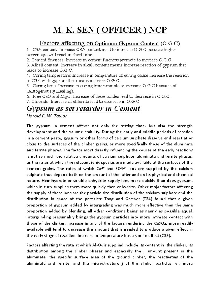 Gypsum As Set Retarder in Cement (19.10. | PDF | Cement | Gypsum
