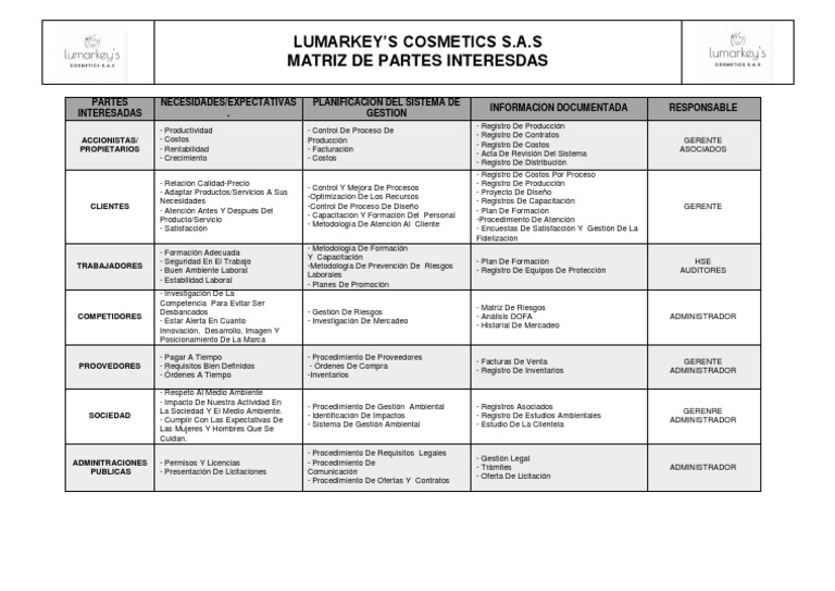 Matriz Partes Interesadas | PDF | Marketing | Negocios económicos