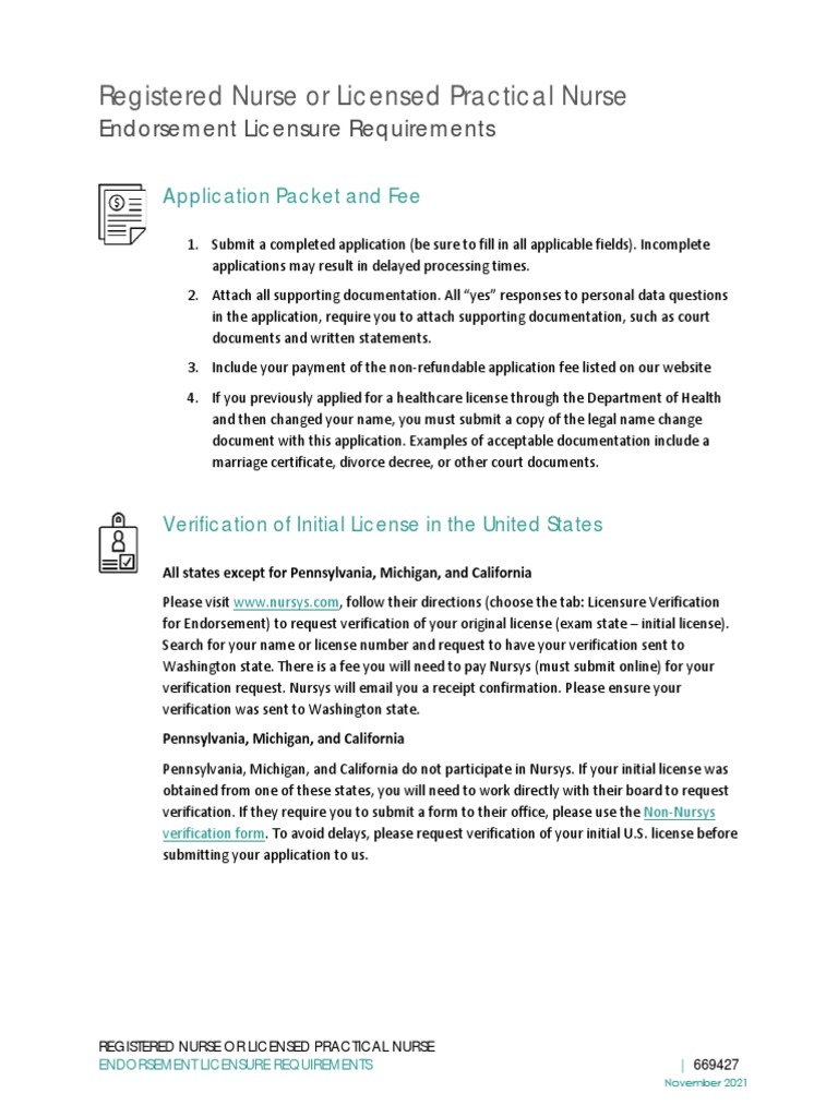 Registered Nurse or Licensed Practical Nurse: Endorsement Licensure ...