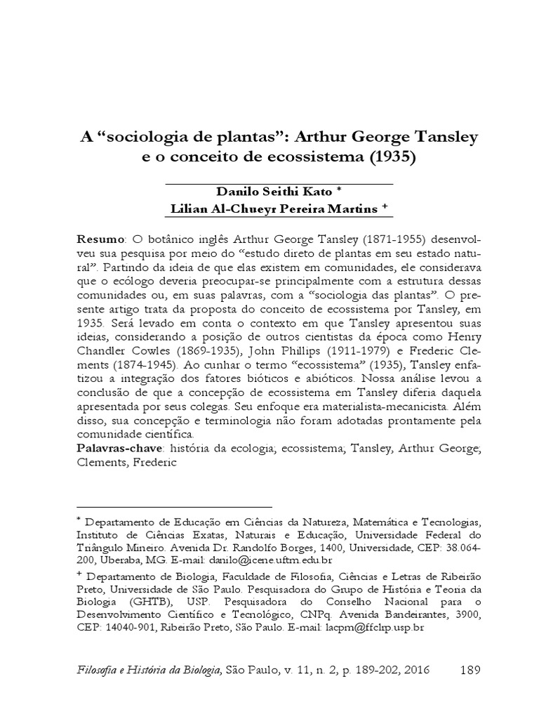 Tansley e a Sociologia das Plantas | PDF | Ecossistema | Science