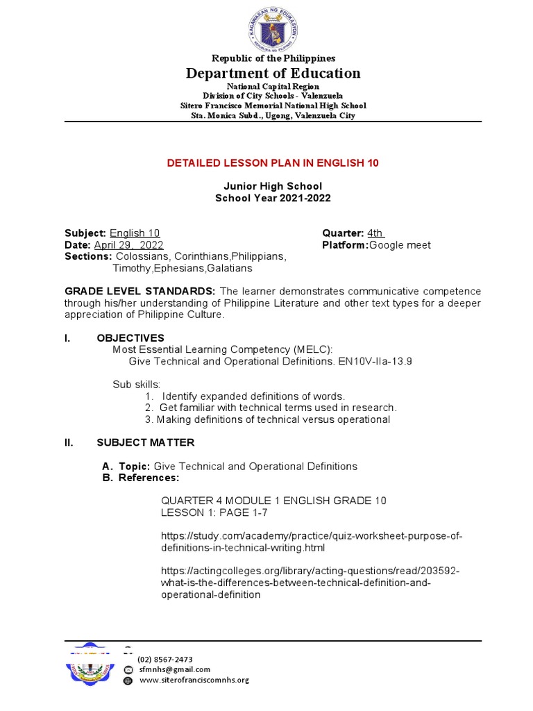 Department of Education: Detailed Lesson Plan in English 10 | PDF ...