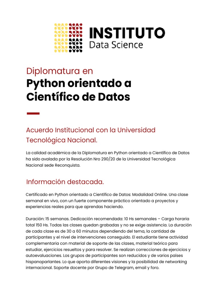 Brochure Diplomatura En Python Orientado A Cientifico De Datos Pdf 