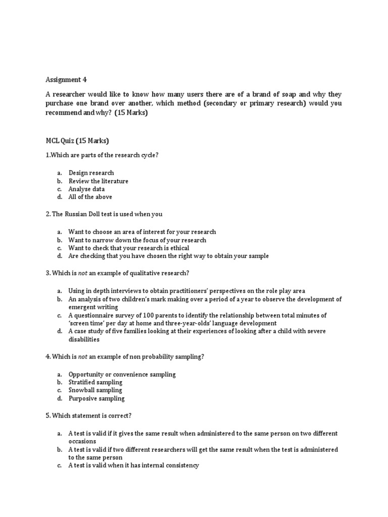 Assignment 4 and MLCS, Answers | PDF | Sampling (Statistics) | Survey Methodology
