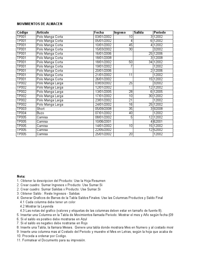 Intermedio - Ejercicio 03 - BuscarV Graficos Funciones - Movimientos Almacen | PDF