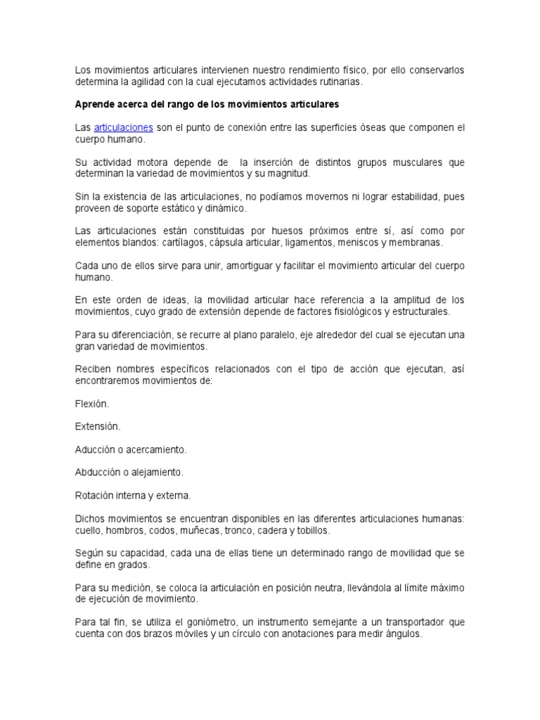 Aprende Acerca Del Rango de Los Movimientos Articulares | PDF ...