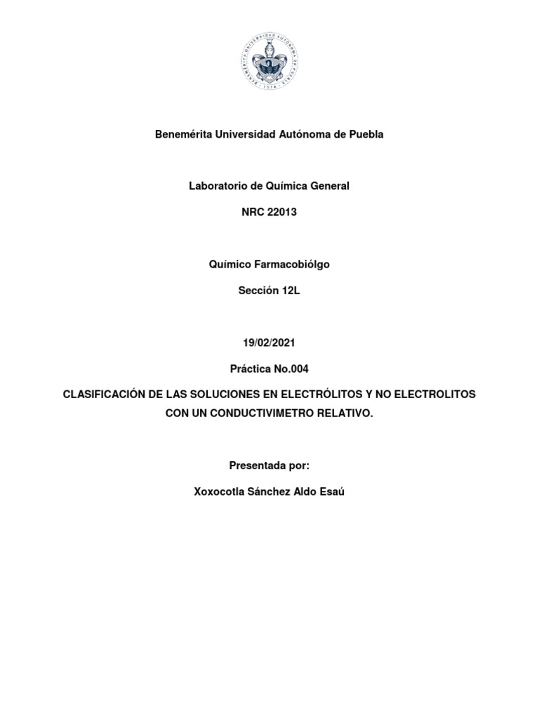 Práctica 4 - Clasificación de Las Soluciones en Electrolitos y No Electrolitos Con Un ...