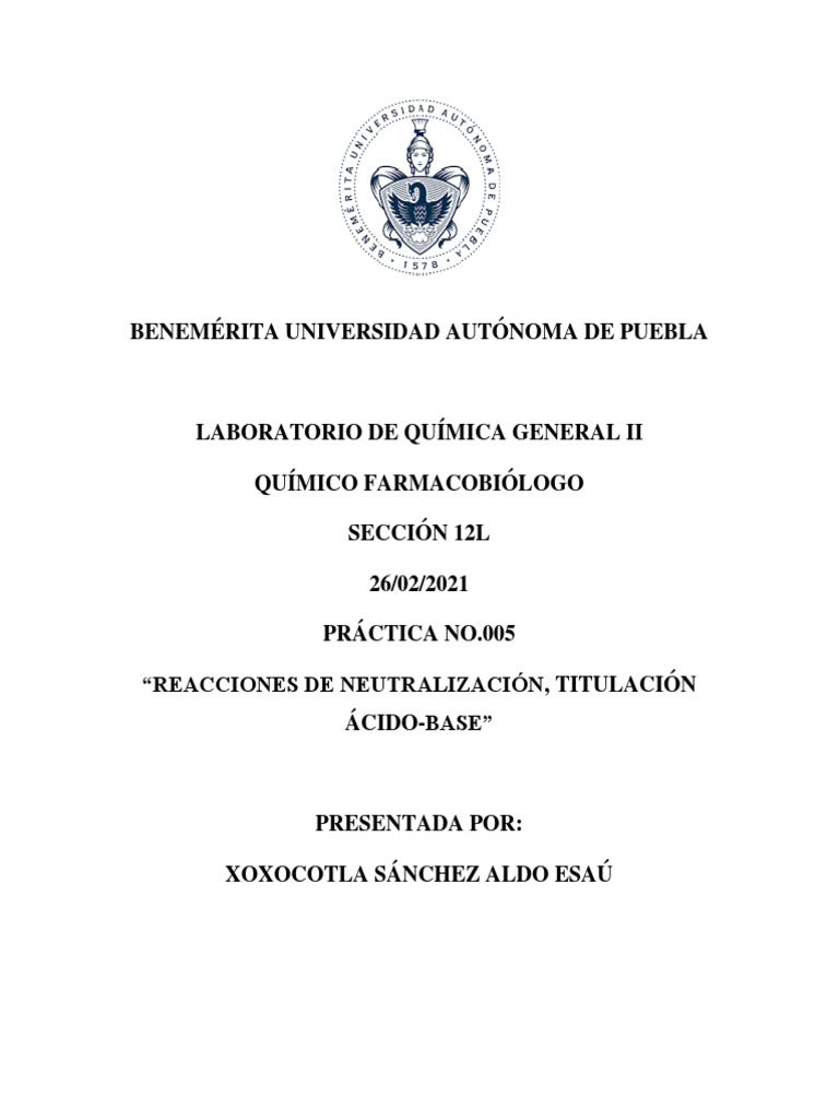 Práctica 5 - Reacciones de Neutralización Titulación Ácido-Base | PDF | Valoración | Química