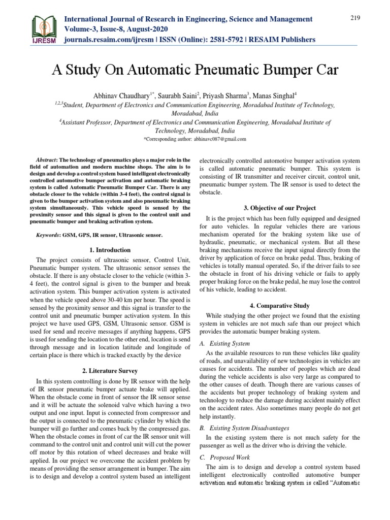 A Study On Automatic Pneumatic Bumper Car | PDF | Brake | Vehicles