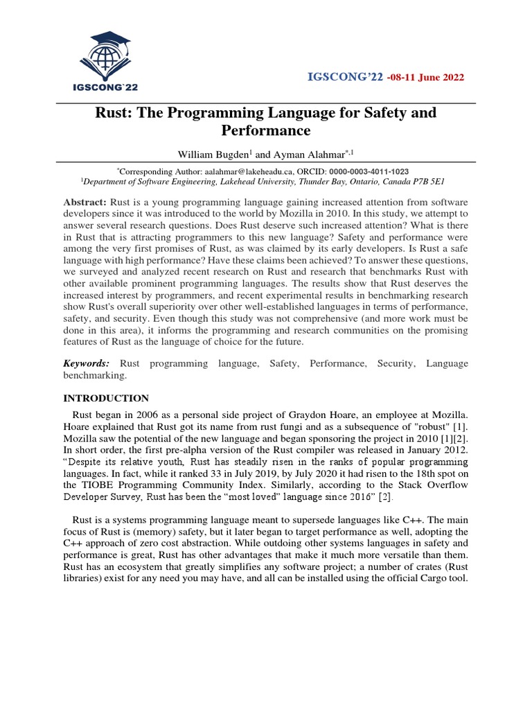 Rust The Programming Language For Safety And Performance Igscong22 Pdf Pointer Computer 