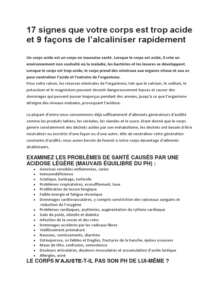 17 Signes Que Votre Corps Est Trop Acide | PDF | Nourritures | Boisson