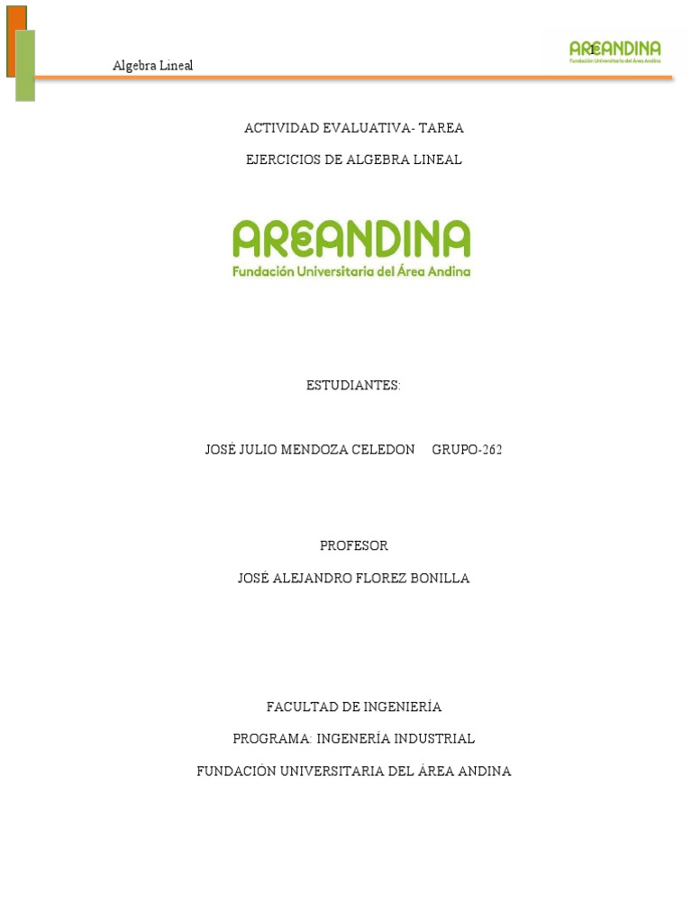 Actividad Eje 2 Ejercicios de Algebra Lineal | PDF | Álgebra lineal | Sistema de ecuaciones lineales