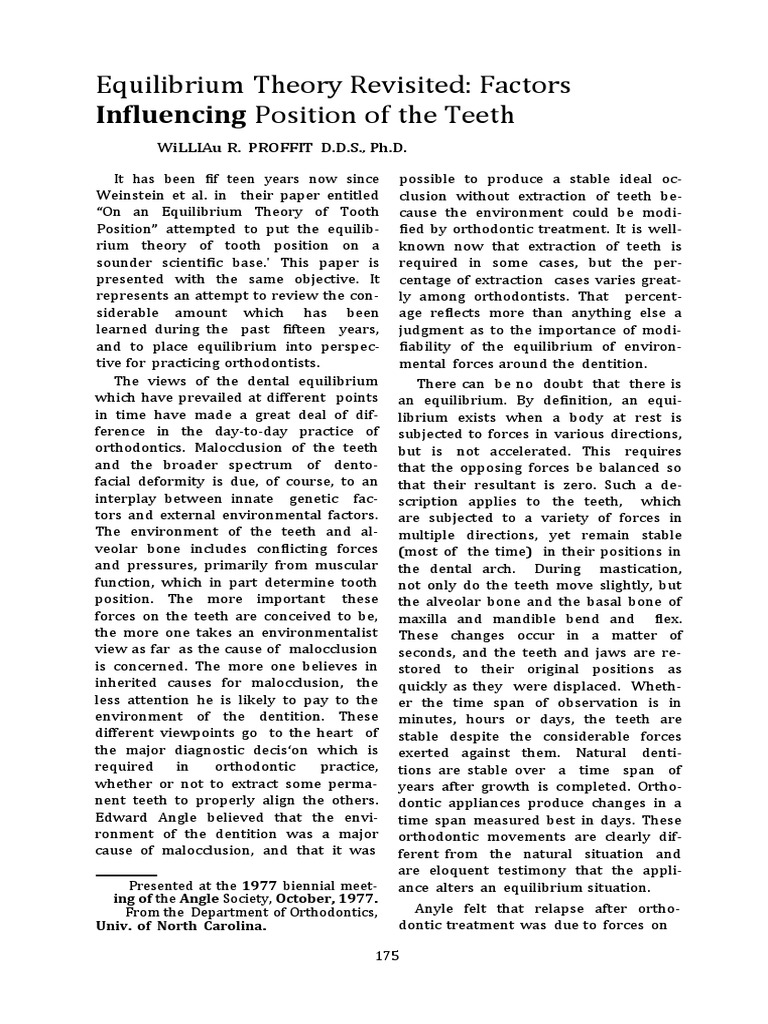 Equilibrium Theory of Tooth Position II | PDF | Orthodontics | Tooth