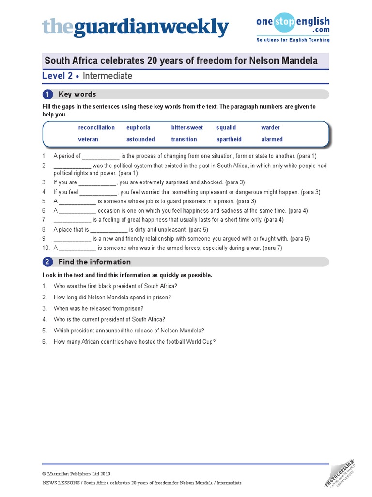 Intermediate: Level 2 | PDF | Nelson Mandela | Apartheid