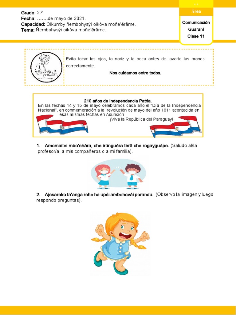 2°grado - Guaraní. - Clase - 11 Ñembohysyi | PDF