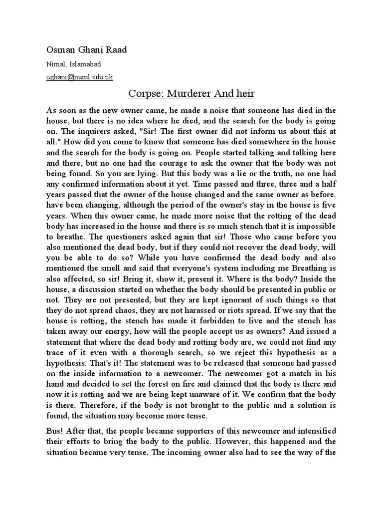 Corpse: Murderer and Heir: Osman Ghani Raad | PDF