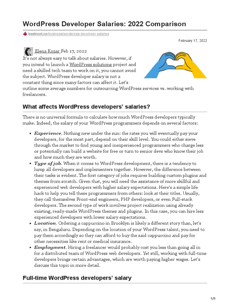WordPress Developer Salary Insights 2022 | PDF | Freelancer | Outsourcing