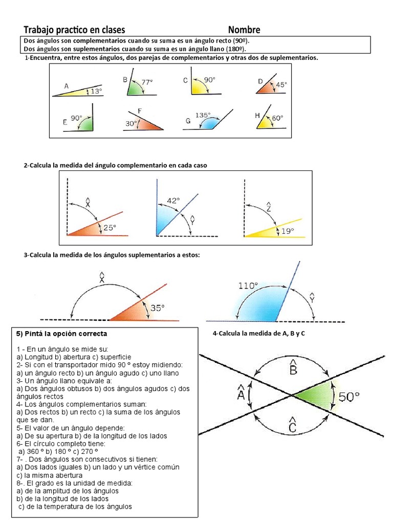 Angulos Complementarios | PDF | Ángulo | Geometría Elemental