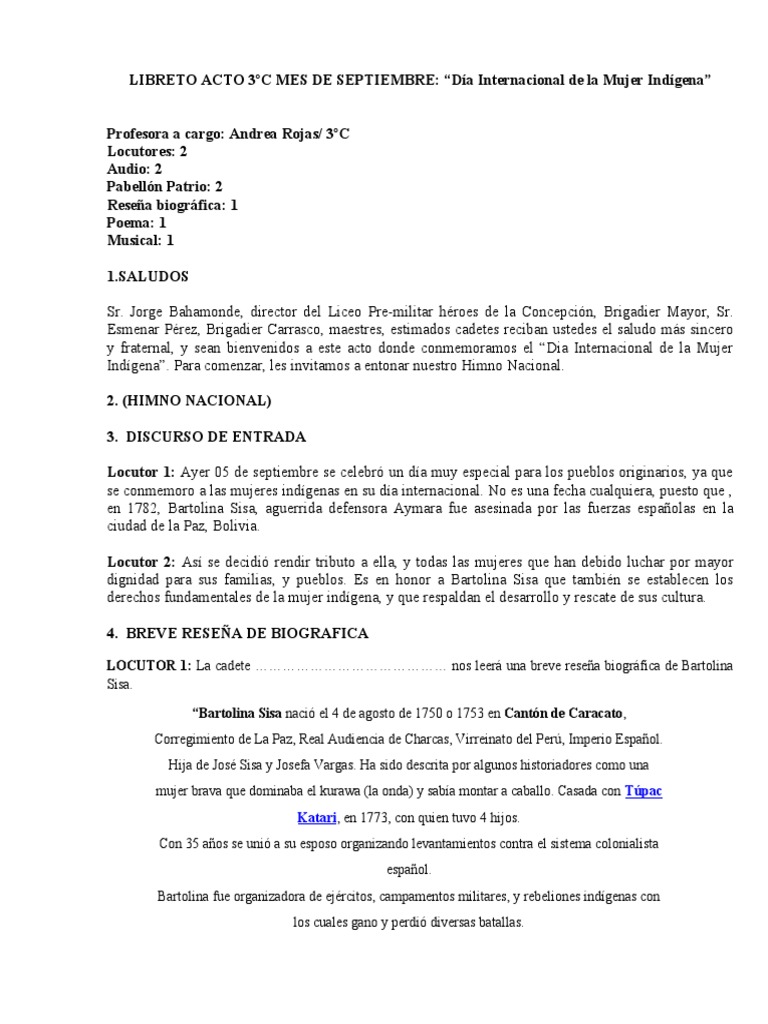 Libreto Acto Sept Dia Mujer Indigena | PDF | Pueblos Indígenas de las ...