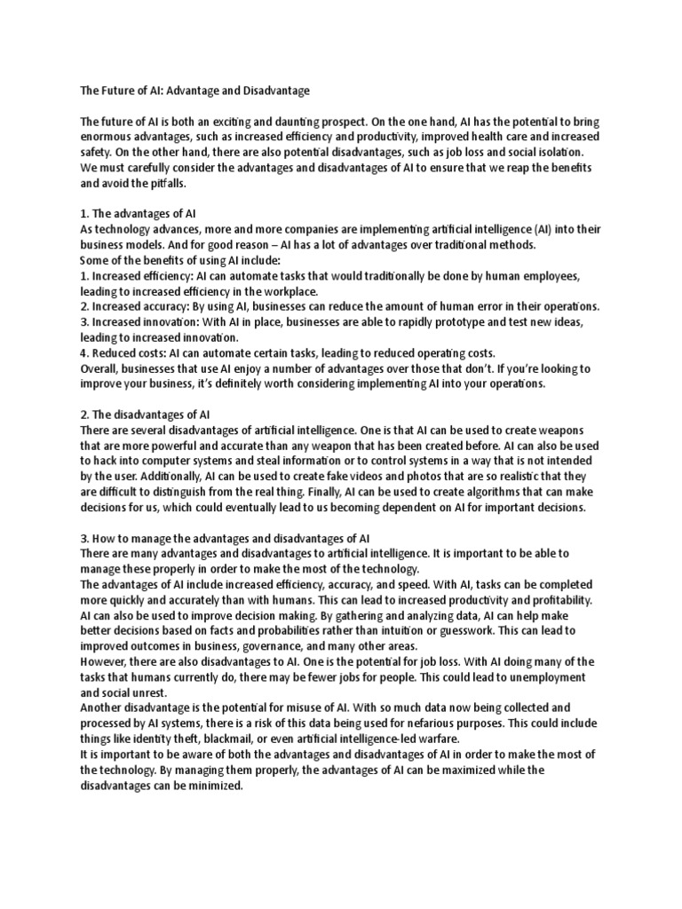 The Future of AI - Advantage and Disadvantage | PDF | Artificial ...