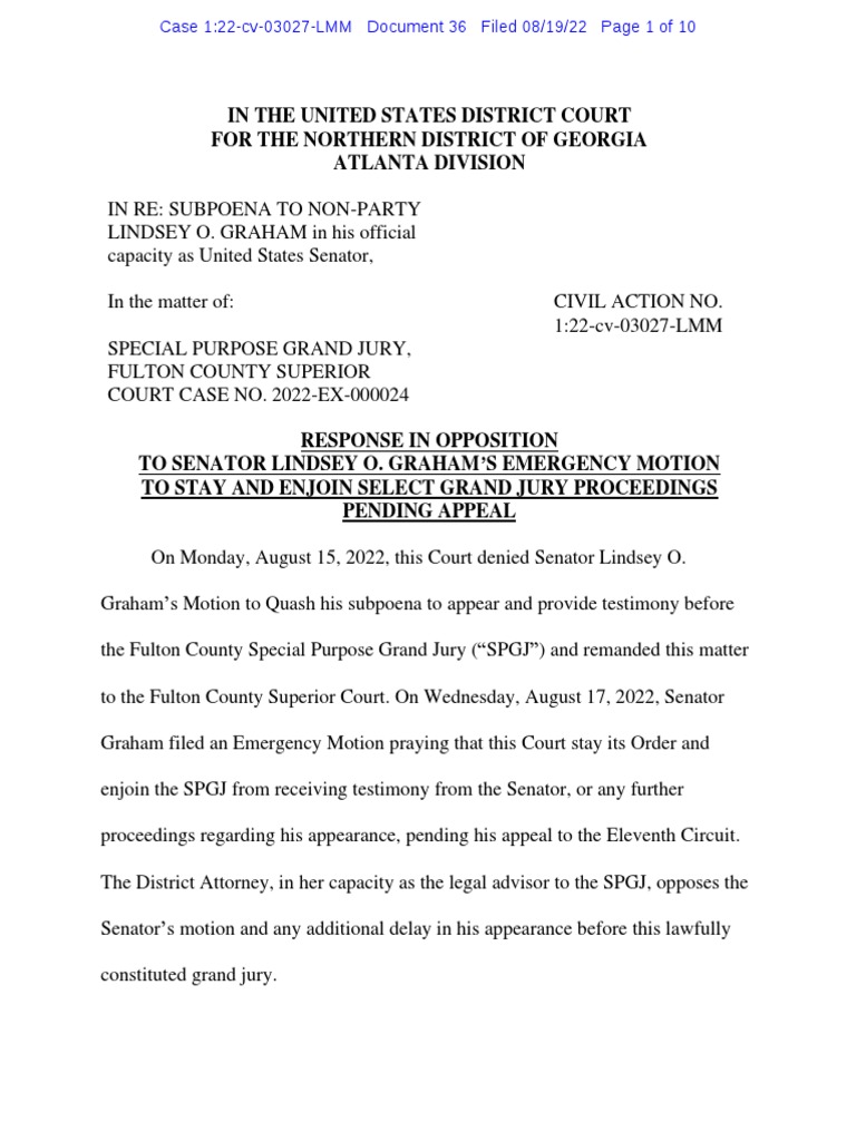 Fulton Response To Graham's Request For Stay | PDF | Lawsuit | United ...