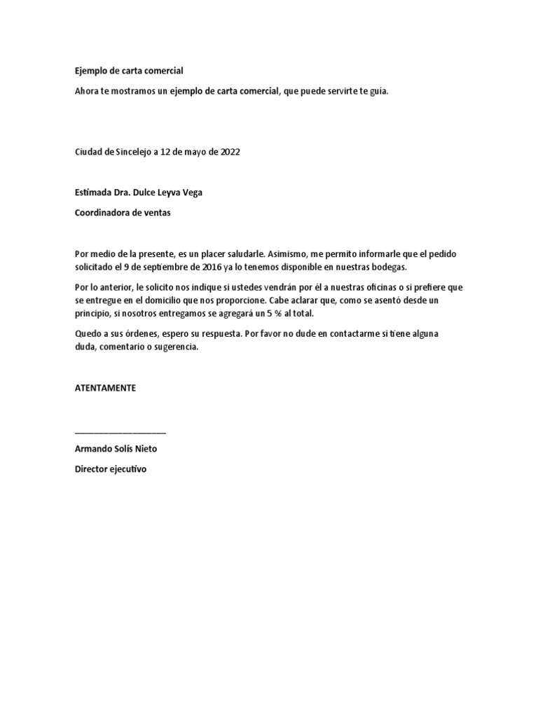 Ejemplo de Carta Comercial | PDF | Gobierno
