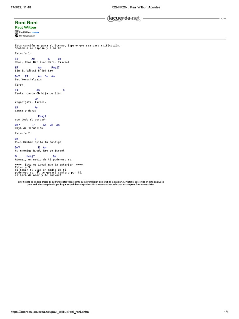 Roni Roni - Paul Wilbur | PDF