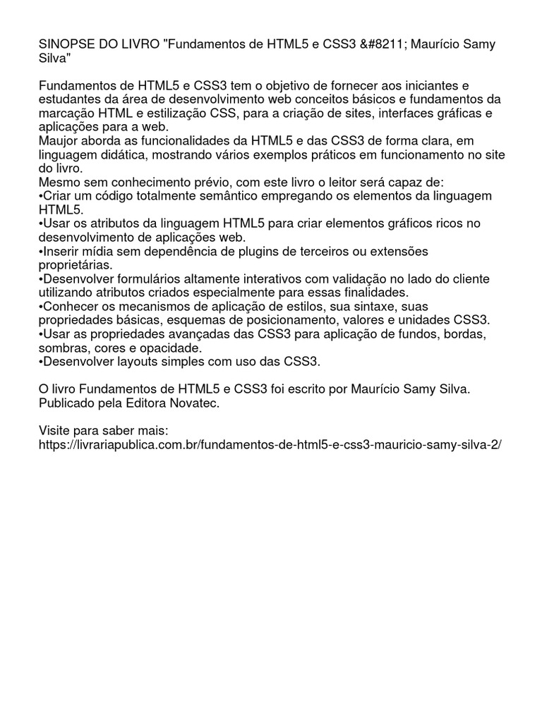 Fundamentos De Html5 E Css3 Maurício Samy Silva Pdf 