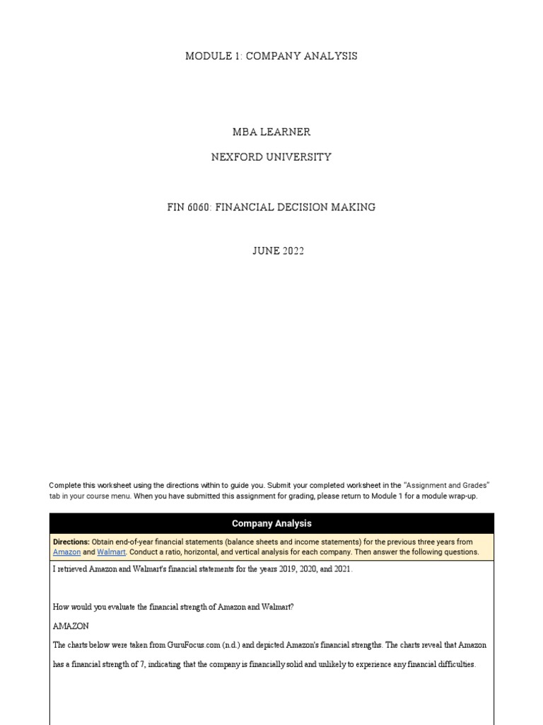 FIN_6060_Module_1_Worksheet- | PDF | Revenue | Net Income