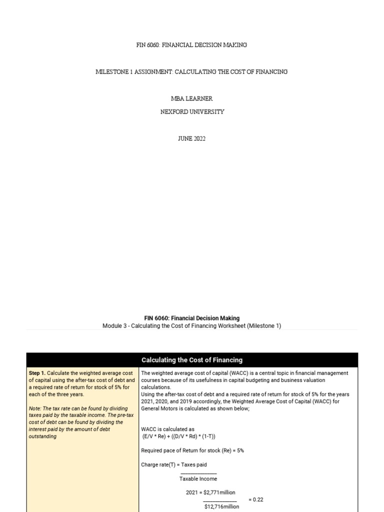 Fin 6060: Financial Decision Making | PDF | Capital Asset Pricing Model | Cost Of Capital
