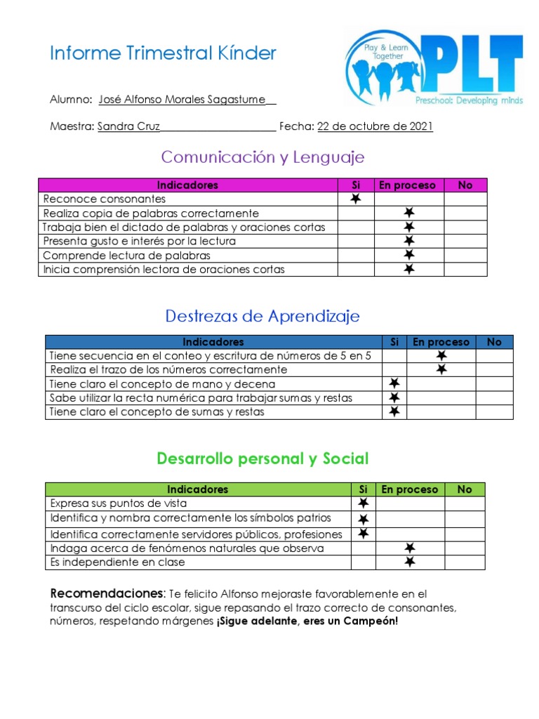 Informe Final Kinder | PDF | Educación de la primera infancia | Comprensión lectora