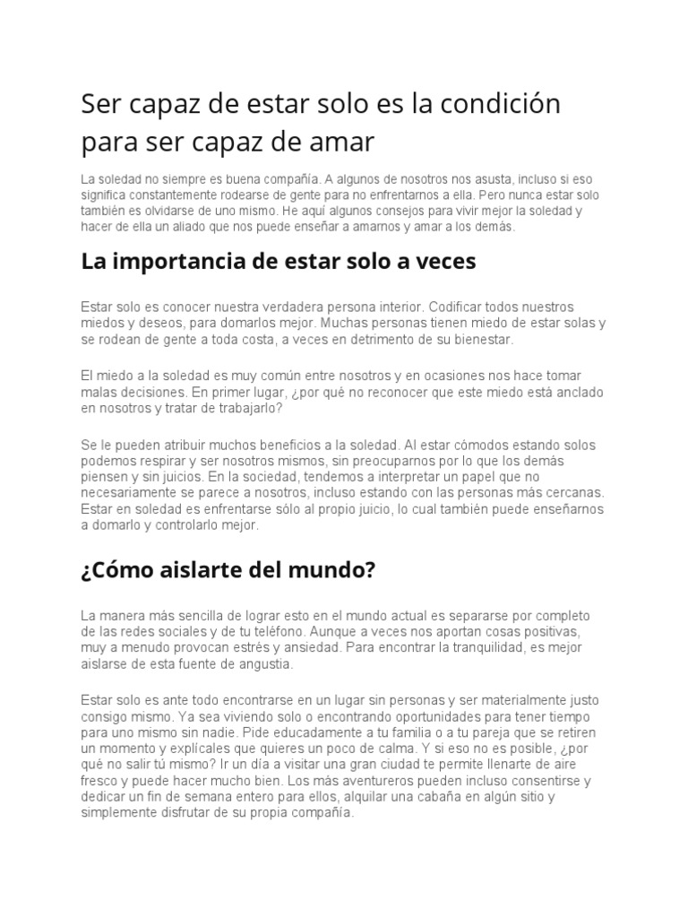 Ser Capaz de Estar Solo Es La Condición para Ser Capaz de Amar | PDF ...