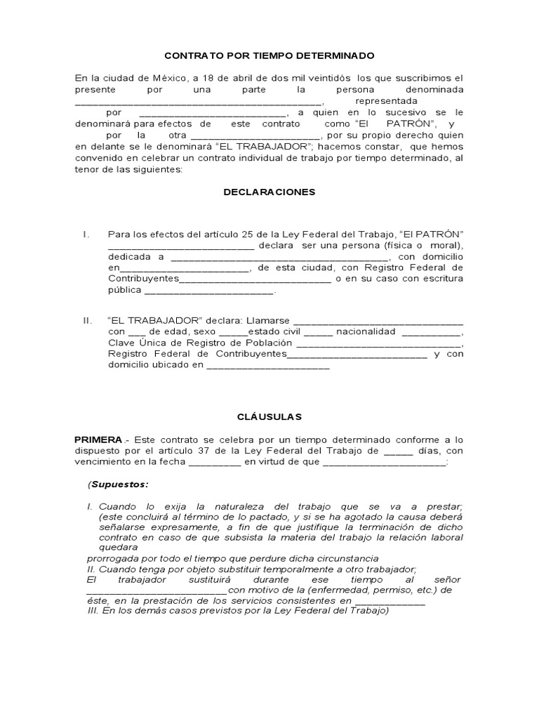 Contrato Tiempo Determinado | PDF | Salario | Personal