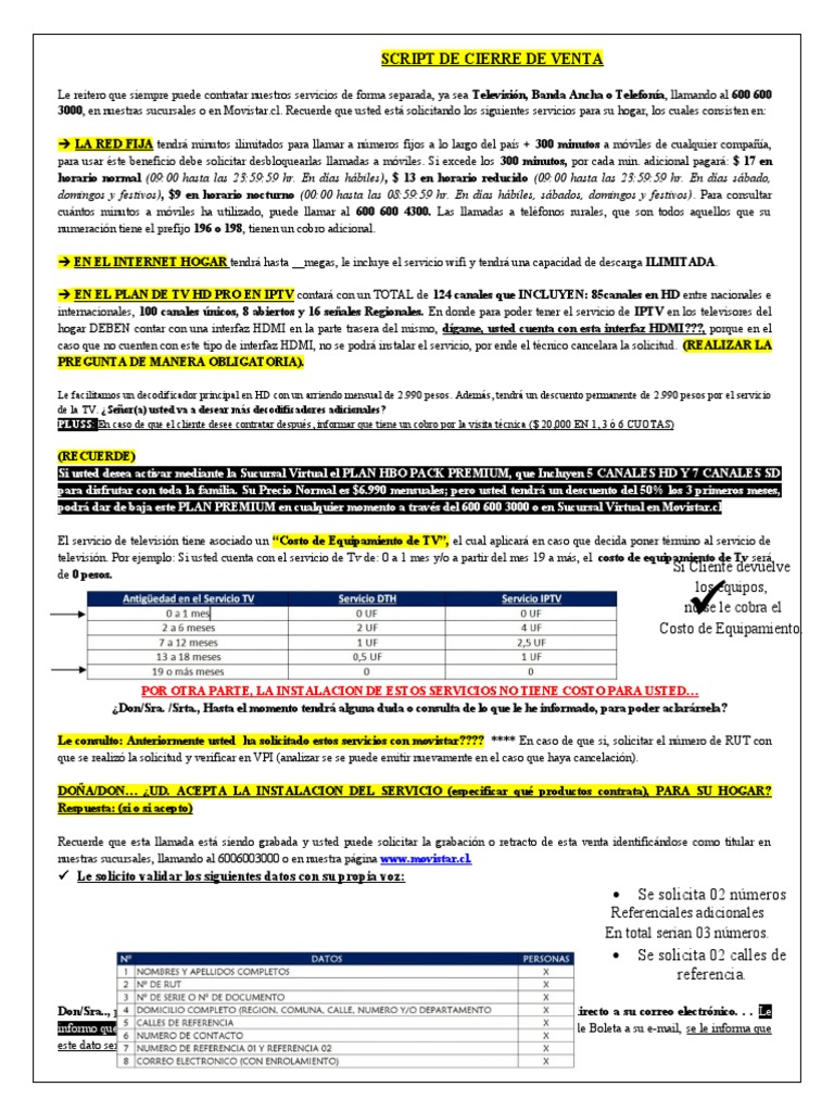 Script de Venta Modificado 2022 | PDF | Telefonía móvil | Televisión