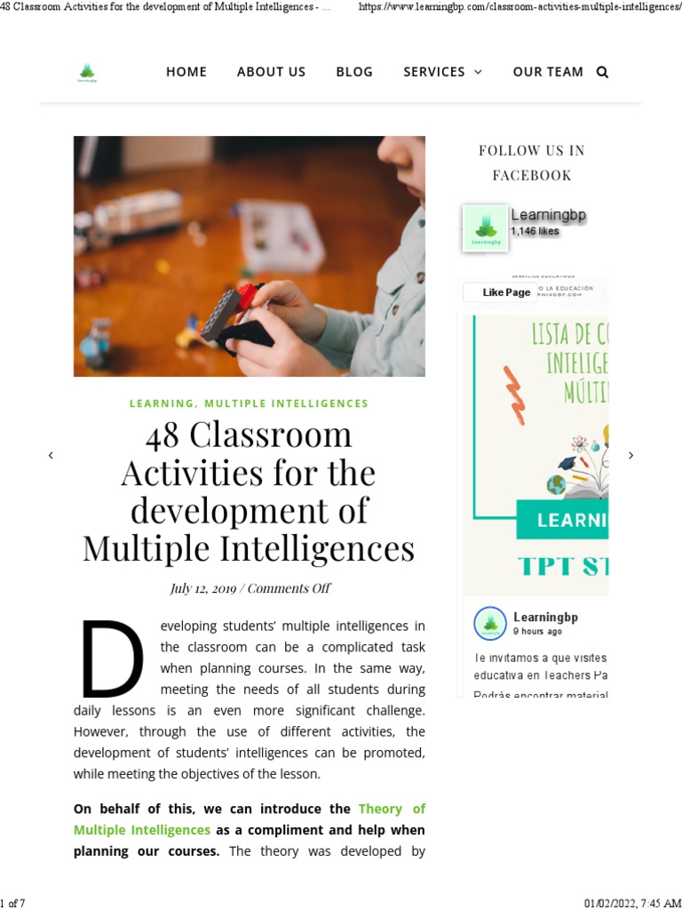 48 Classroom Activities For The Development of Multiple Intelligences ...
