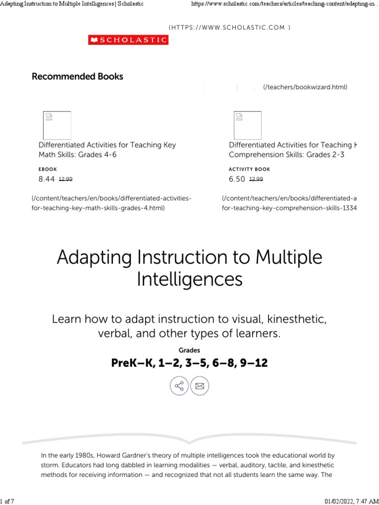 Adapting Instruction To Multiple Intelligences Scholastic | PDF ...