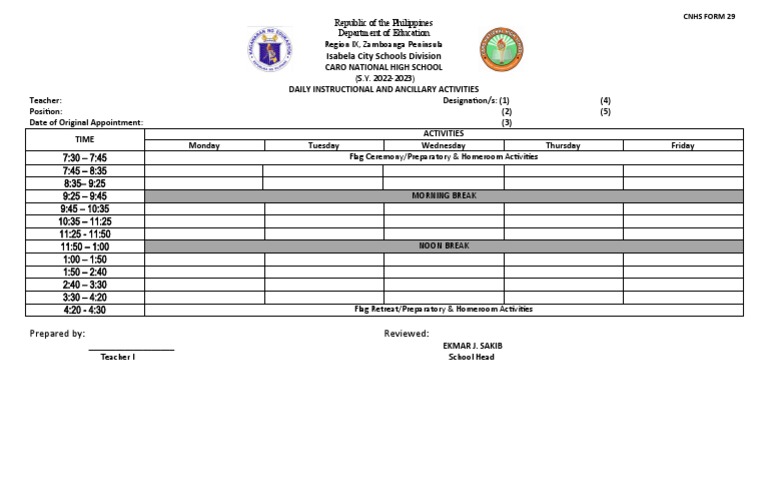 Daily Activities Log for Teachers | PDF