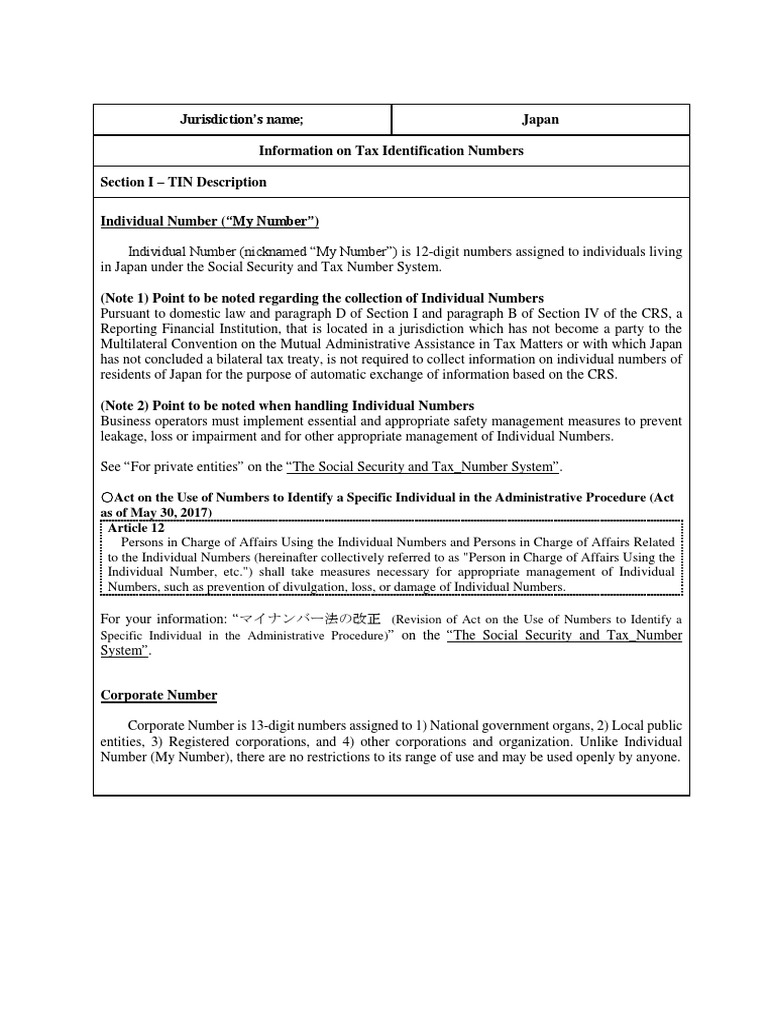 Japan-TIN | PDF | Taxes | Corporations