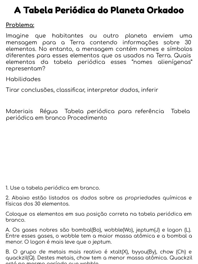 Tabela Periódica do Planeta Orkadoo | PDF | Tabela periódica | Metais