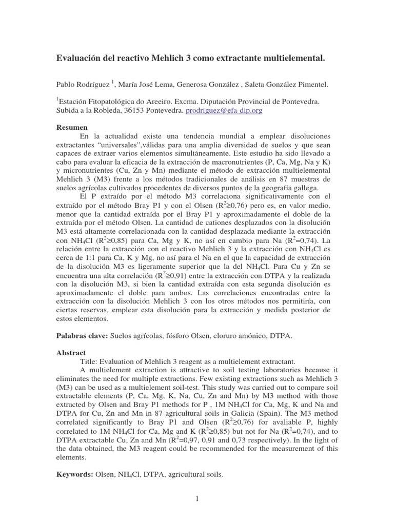 Mehlich 3 | PDF | Ph | Aluminio