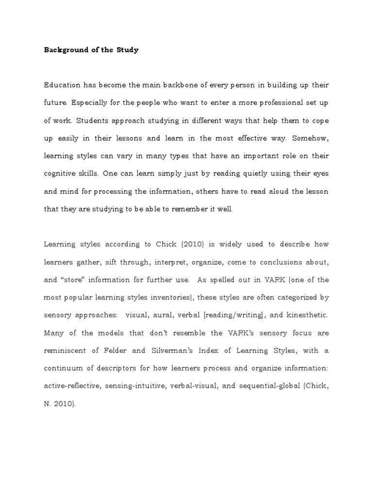 Background of The Study | PDF | Learning Styles | Memory