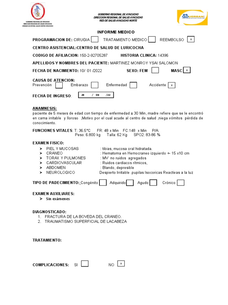 INFORME MEDICO - Modelo | PDF | Hospital | Enfermedades y trastornos humanos