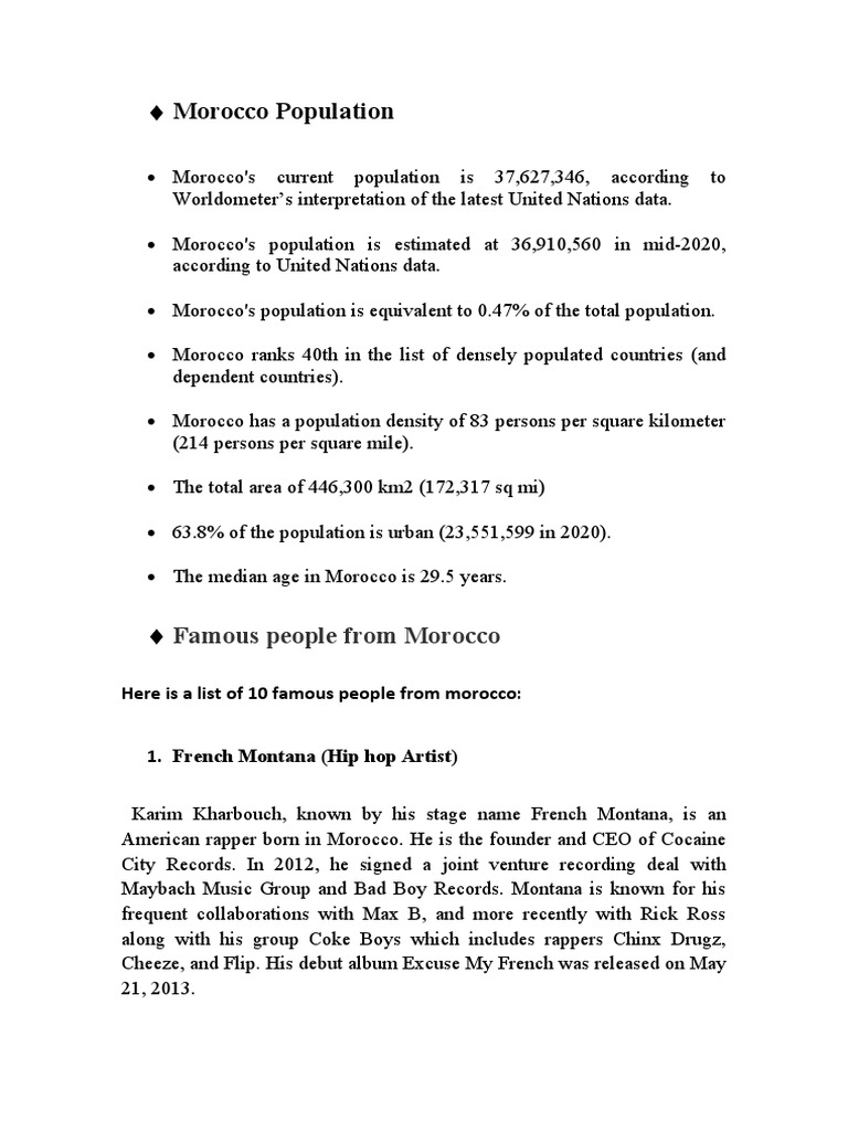 Morocco Population and Notable Figures | PDF