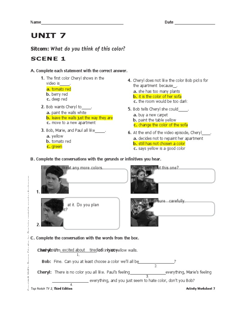 UNIT 07 TV Activity Worksheets-1-2 | PDF