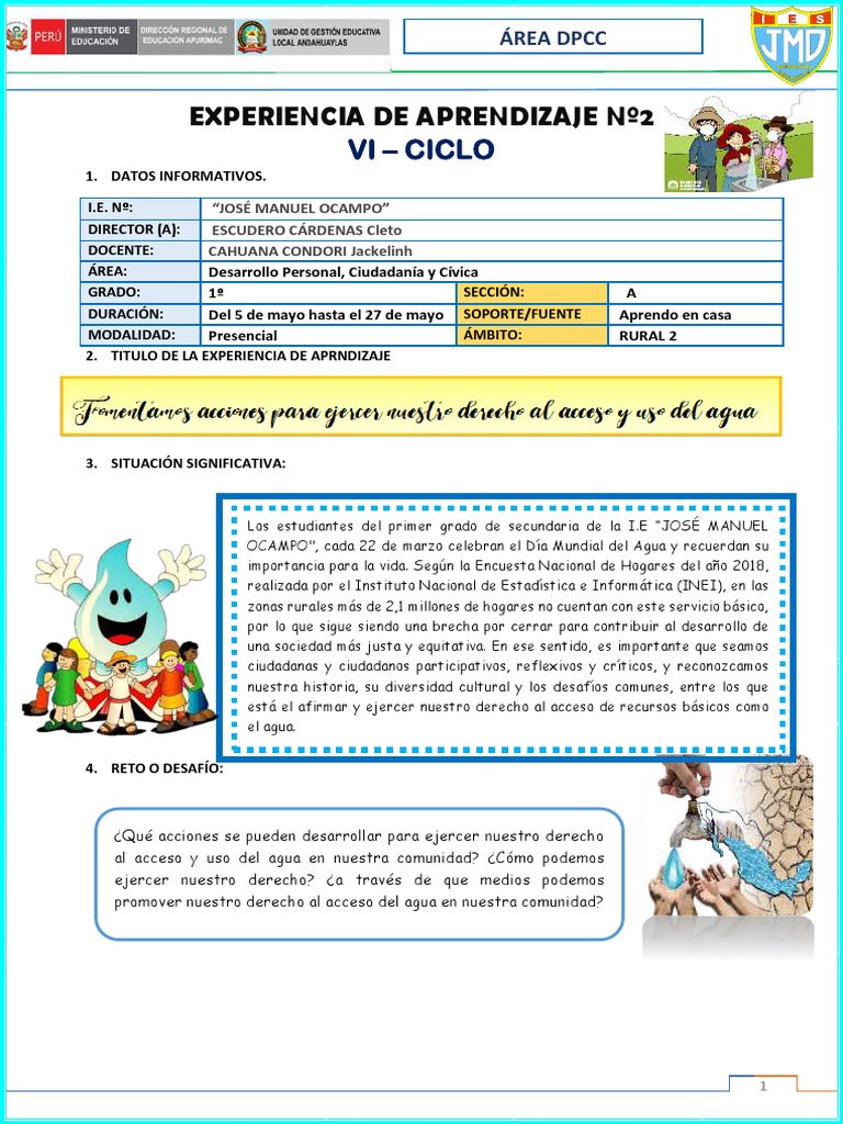 1° Experiencia de Aprendizaje #2-DPCC Prof. Jackelinh | PDF | Igualdad de género | Estudios de ...