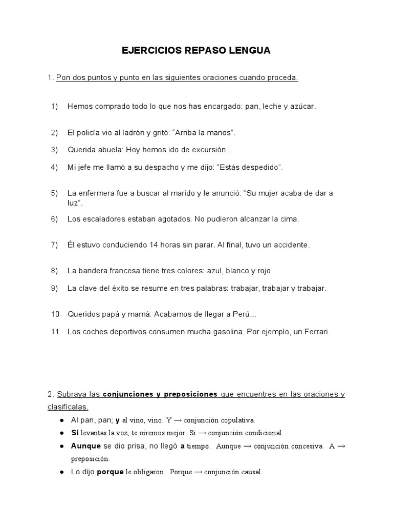 Ejercicios de Repaso de Lengua | PDF | Verbo | Pronombre