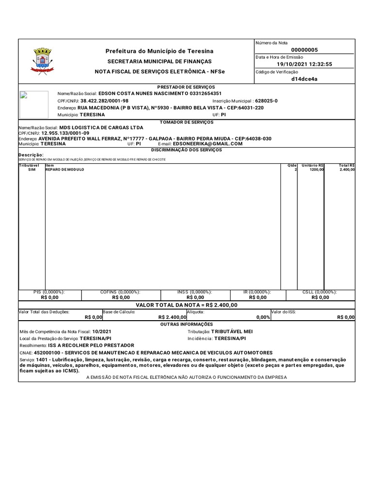Nota Fiscal de Serviços Eletrônica | PDF