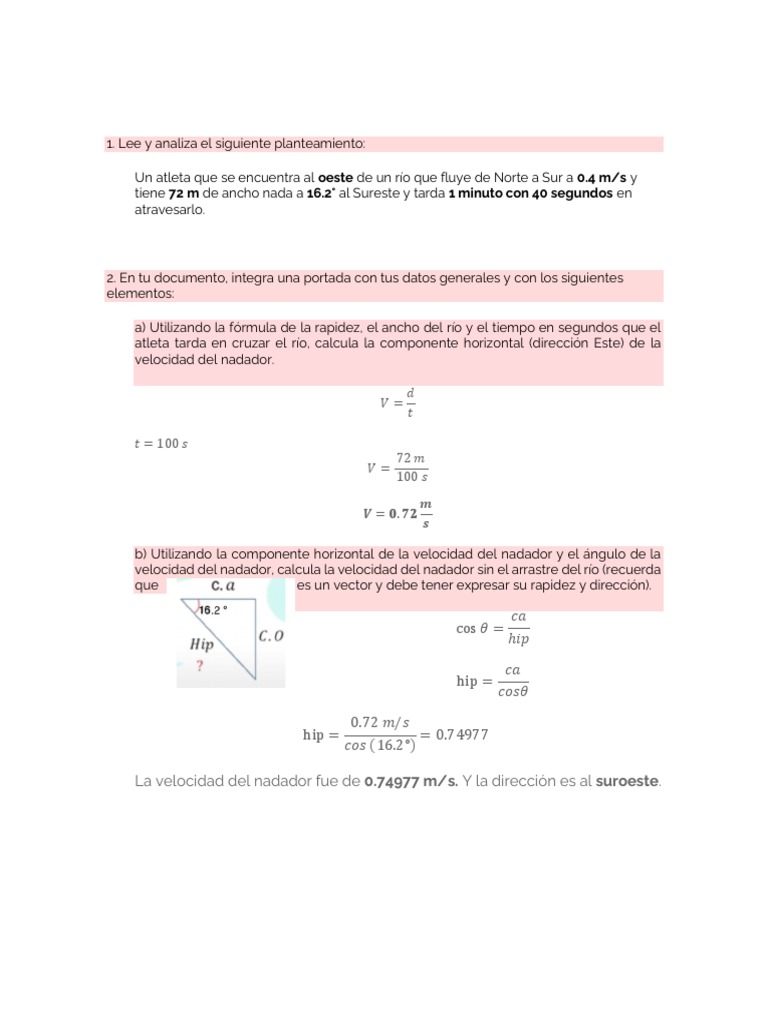 Actividad Integradora 1. Aplicación de Los Vectores en Descripción Del Movimiento | Descargar ...