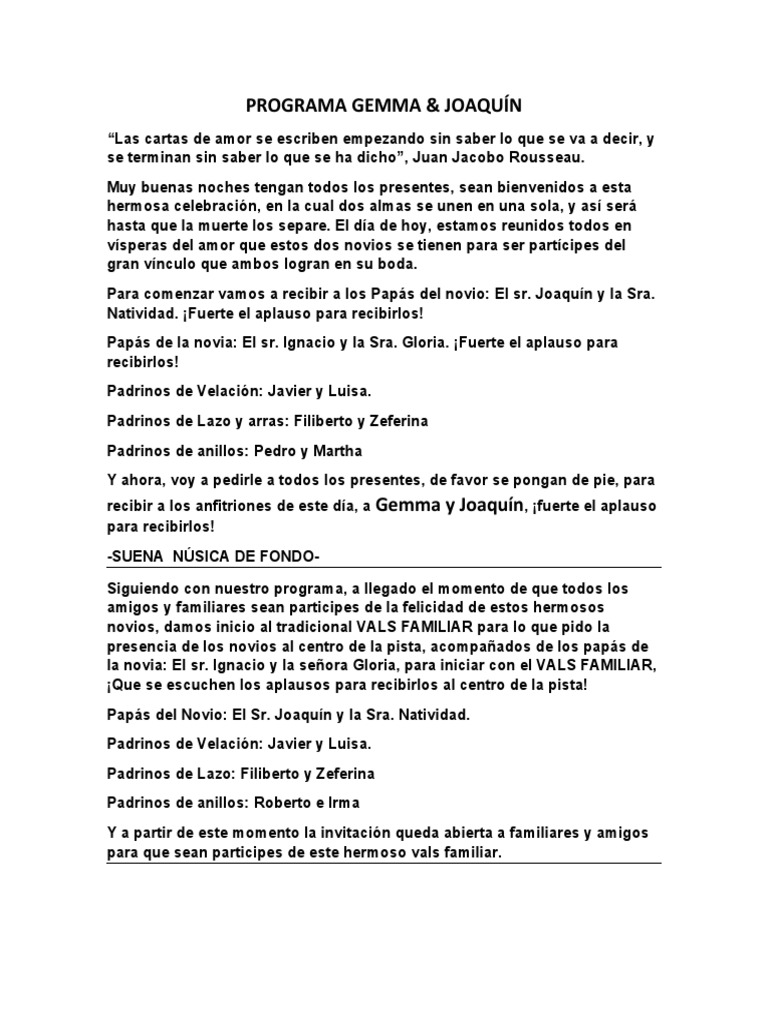 PROGRAMA Joaquín y Gemma | PDF